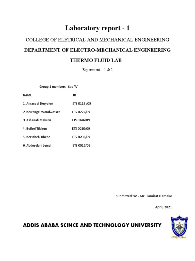 Lab Report 1 Major and Minor Loss | PDF | Reynolds Number | Fluid Dynamics