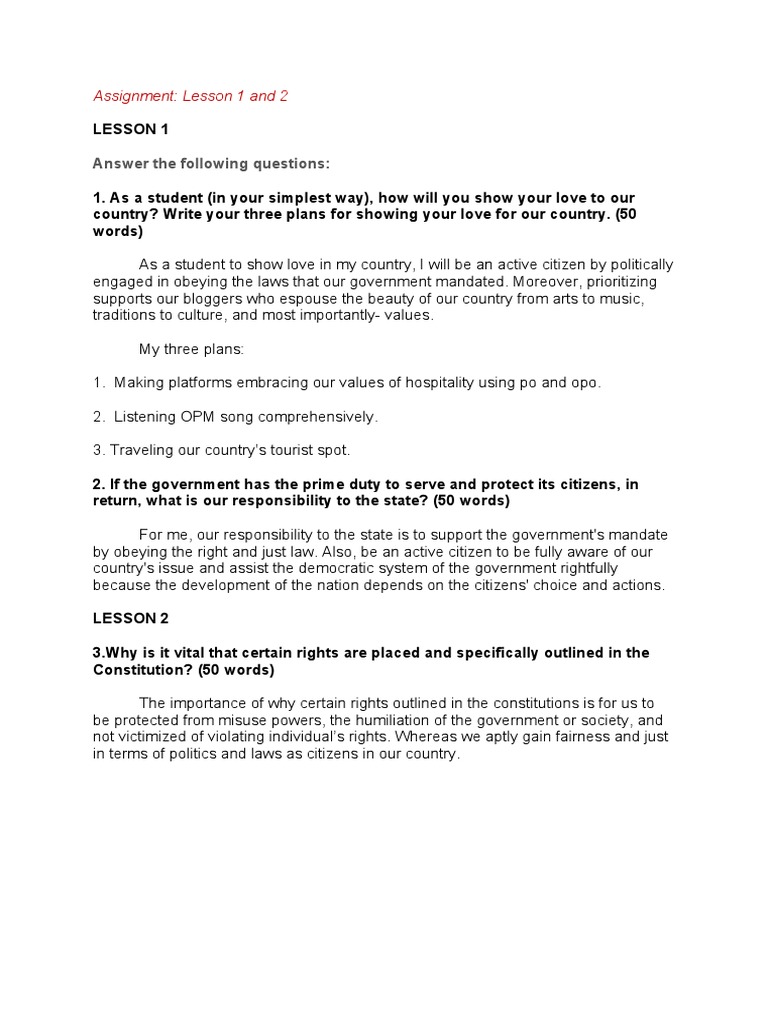 Answer The Following Questions:: Assignment: Lesson 1 and 2 | PDF