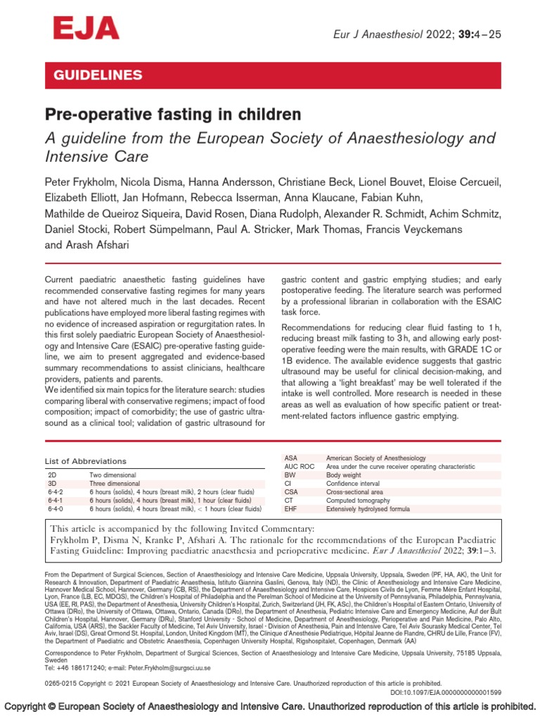 Pre Operative Fasting in Children A Guideline.2 | PDF | Randomized ...