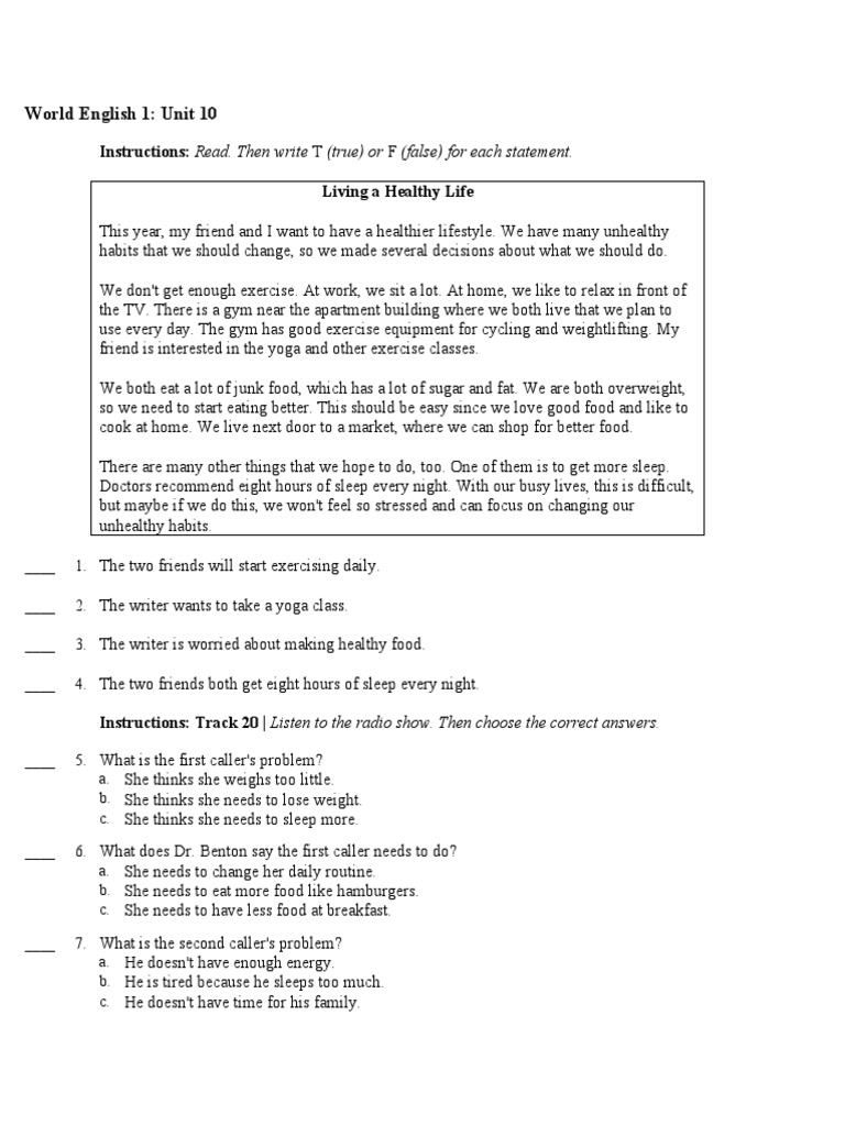 Instructions: Read. Then Write T (True) or F (False) For Each Statement ...