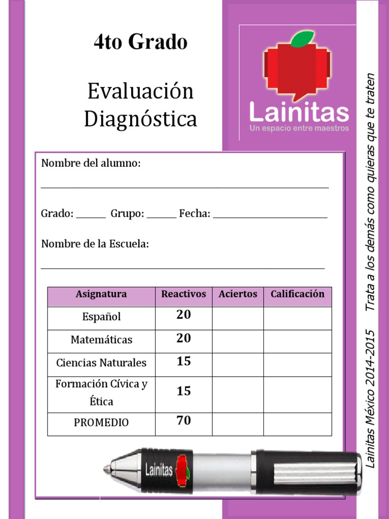 4to Grado - Evaluación Diagnóstica (2014-2015) | PDF