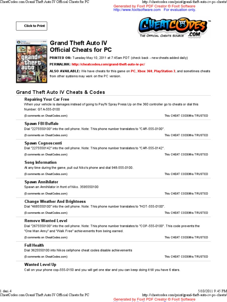 Cheat Codes | PDF | Cheating In Video Games | Telephone Number