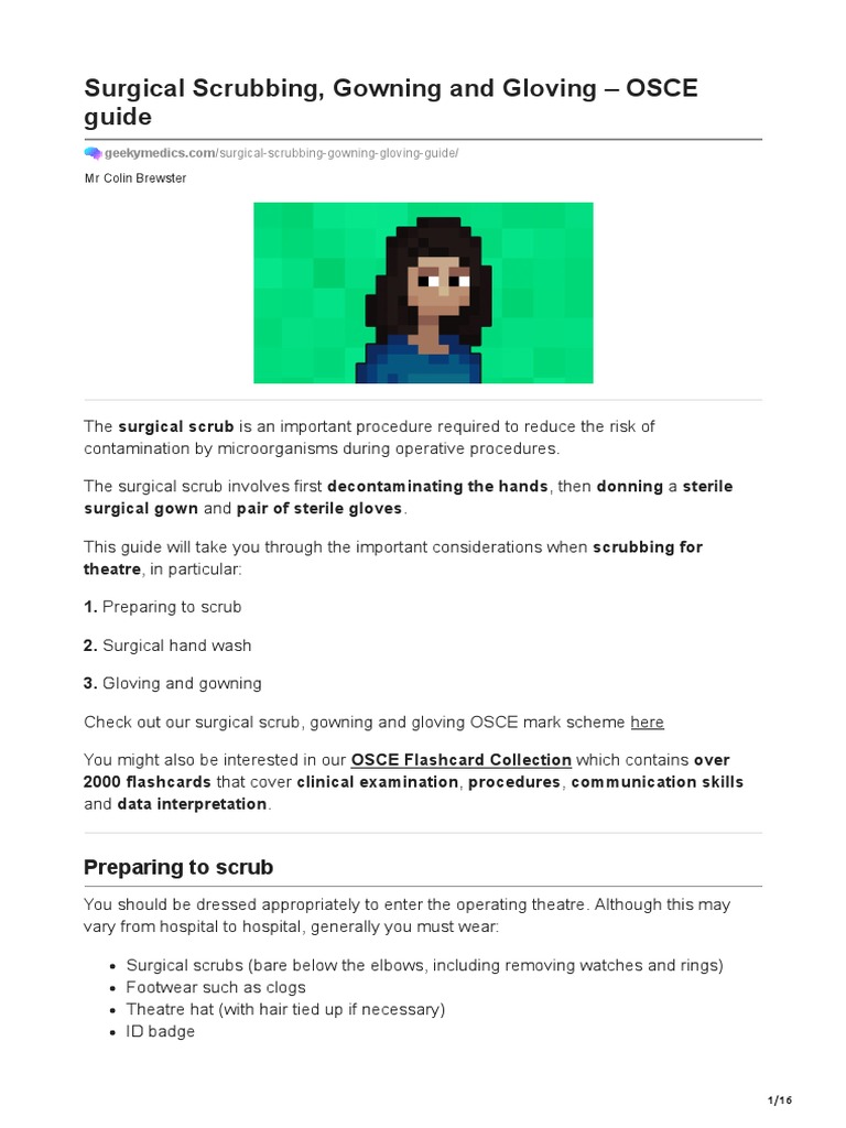 Surgical Scrubbing Gowning and Gloving OSCE Guide | PDF | Hand | Surgery