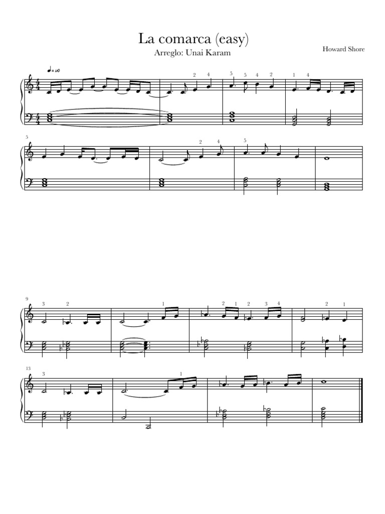 Partitura Piano La Comarca Howard Shore | PDF