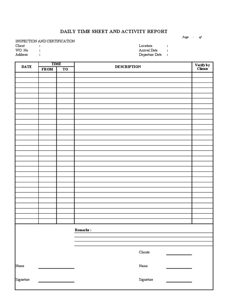 Daily Time Sheet and Activity Report::::::: Date Time Description From ...
