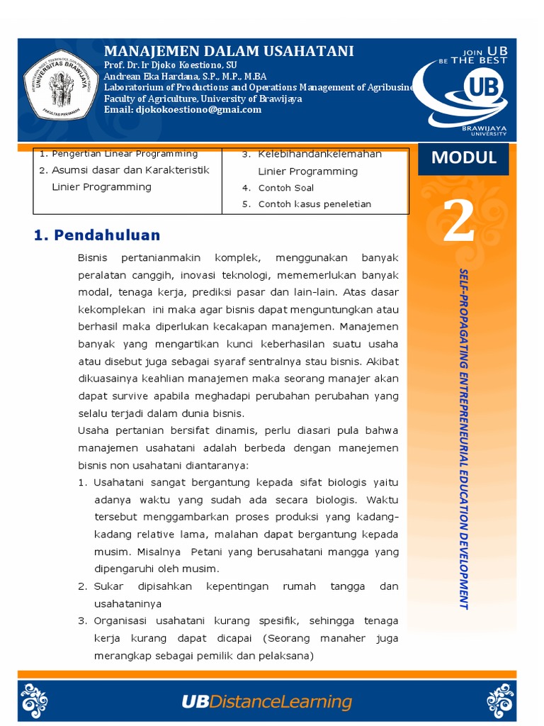 Linear Programming dalam Manajemen Usahatani | PDF | Bisnis | Komputer