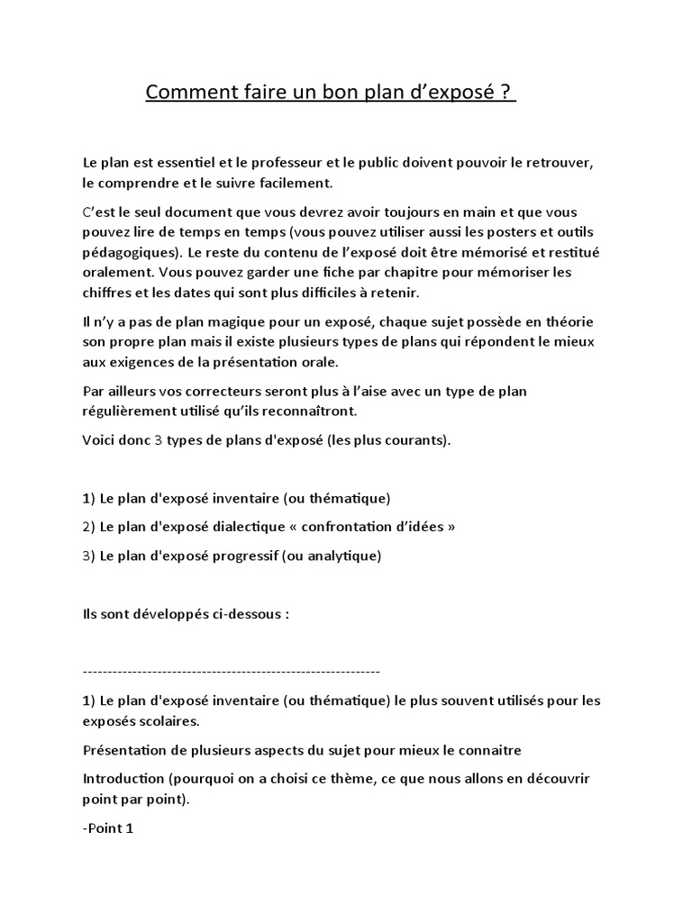 Types de plans d'exposé efficaces | PDF