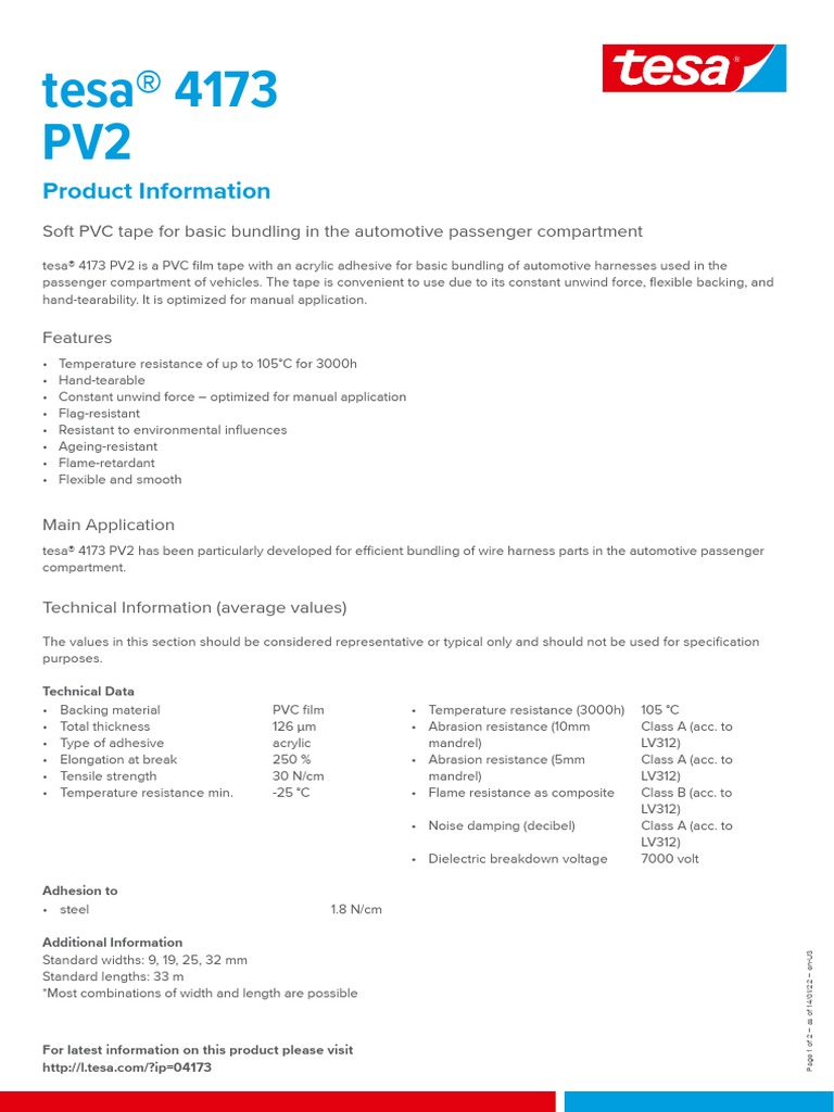 Tesa® 4173 PV2: Product Information | PDF | Polyvinyl Chloride | Materials