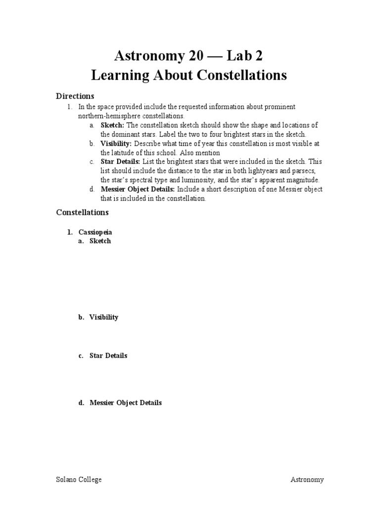 Lab 2 - Constellations | PDF | Stars | Astronomy
