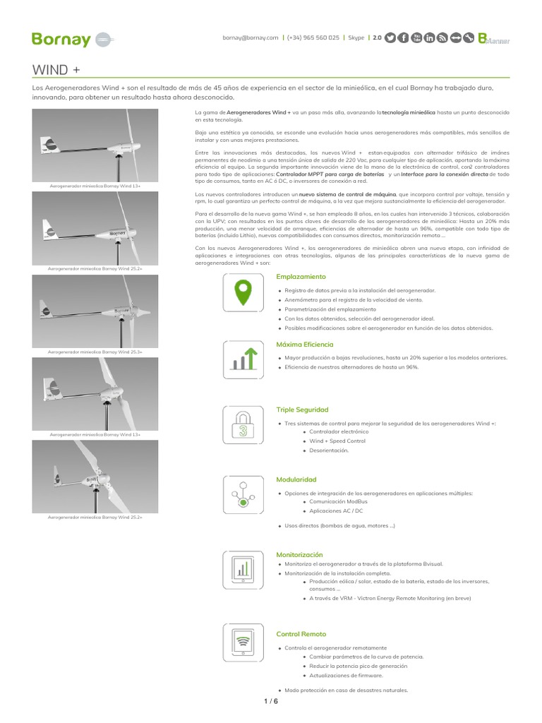Aerogeneradores Bornay | PDF | Turbina eólica | Energía eólica