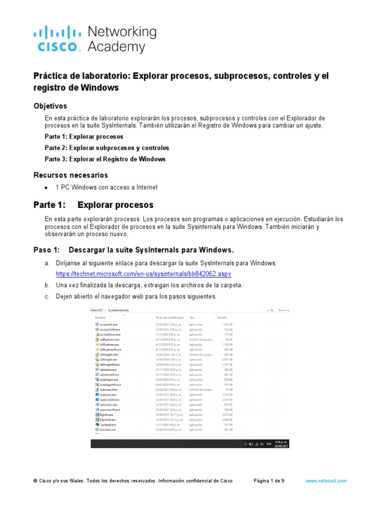 2.1.2.10 Lab - Exploring Processes, Threads, Handles, and Windows Registry | PDF | Registro de ...