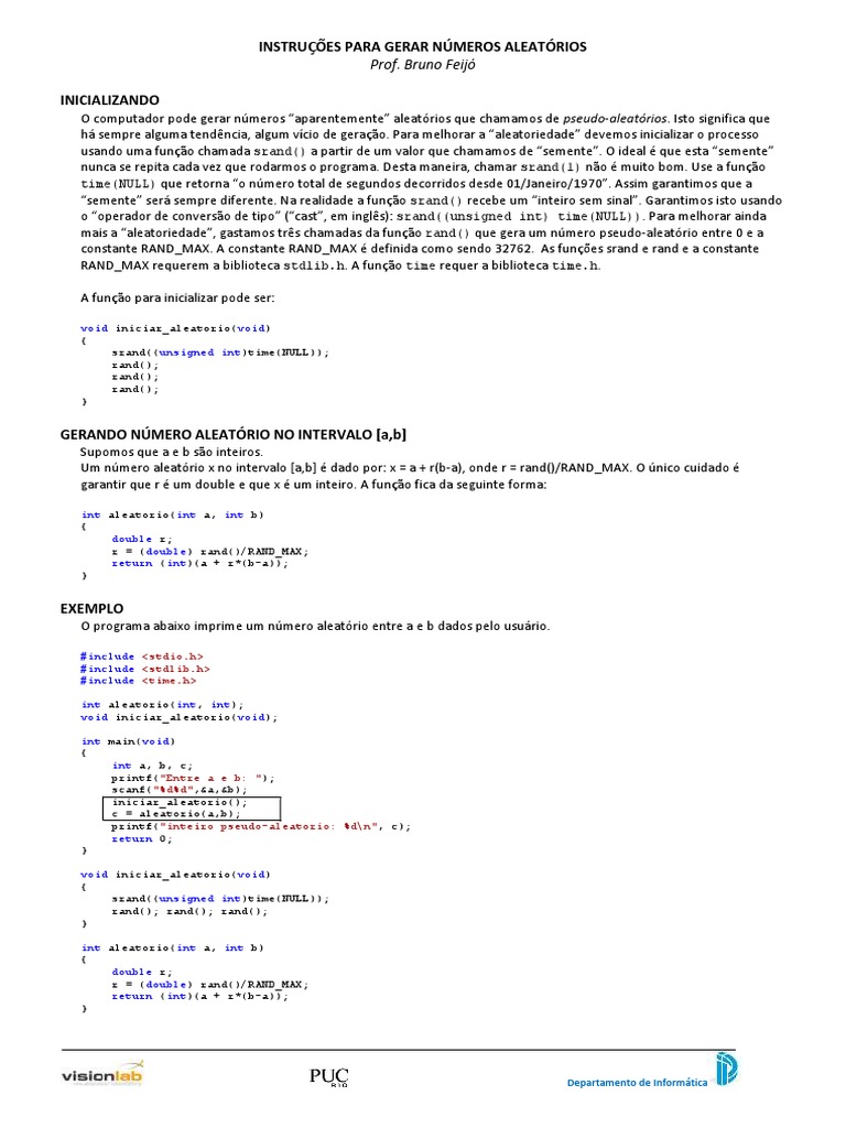 Como Gerar Numeros Aleatorios | PDF | Ponteiro (programação de ...