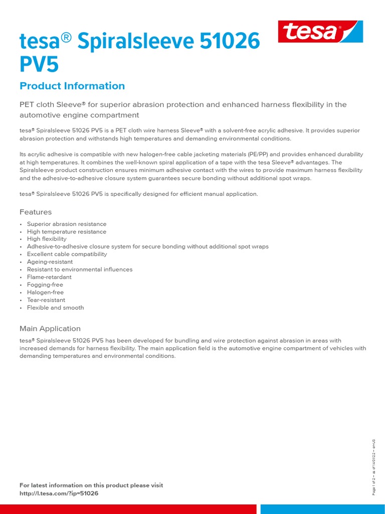 Tesa® Spiralsleeve 51026 PV5: Product Information | PDF | Wire | Adhesive