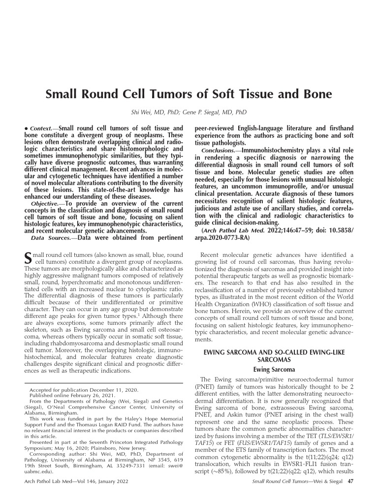Small Round Cell Tumors of Soft Tissue and Bone | PDF | Sarcoma | Anatomy