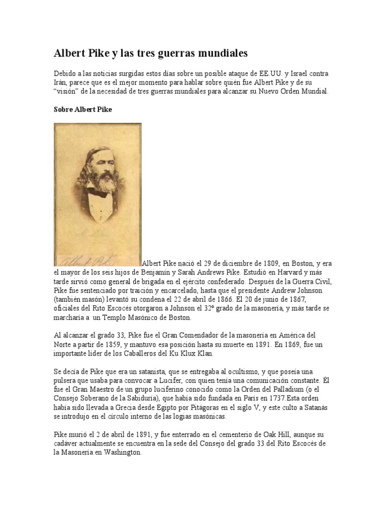 Albert Pike y las Tres Guerras Mundiales | PDF | Illuminati | sionismo