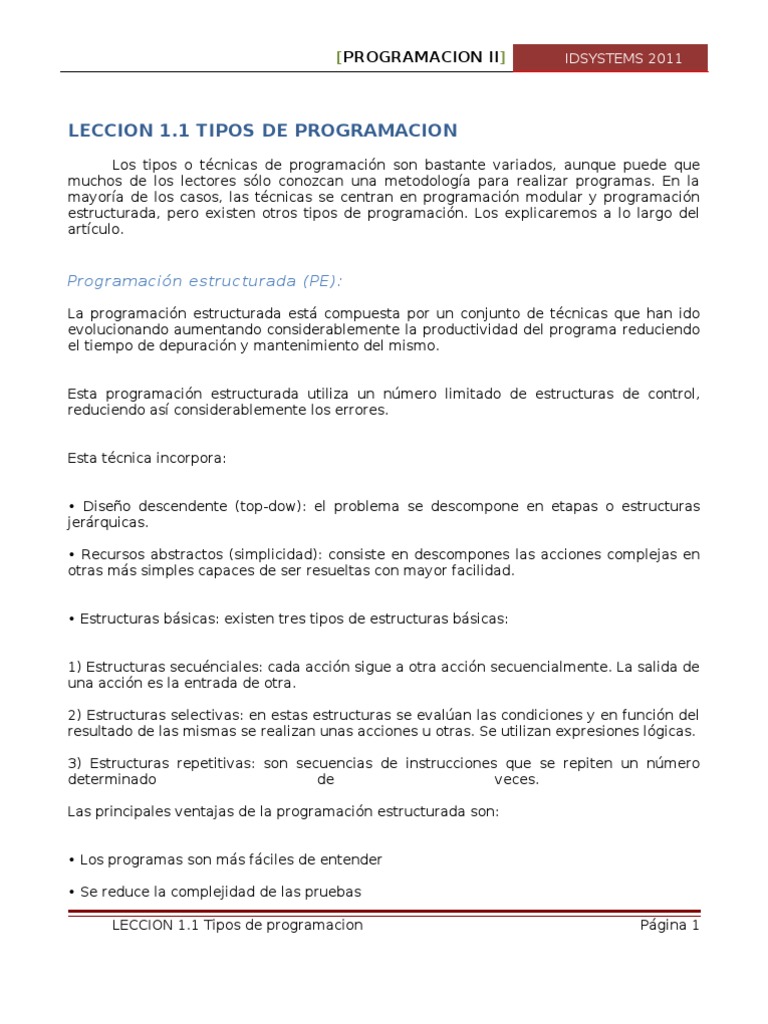 Leccion 1.1 Tipos de Programacion | PDF | Programación de computadoras ...