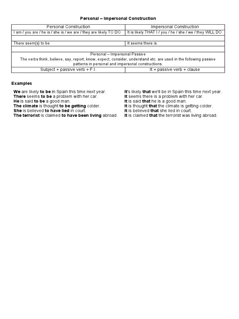 Personal - Impersonal Construction | PDF