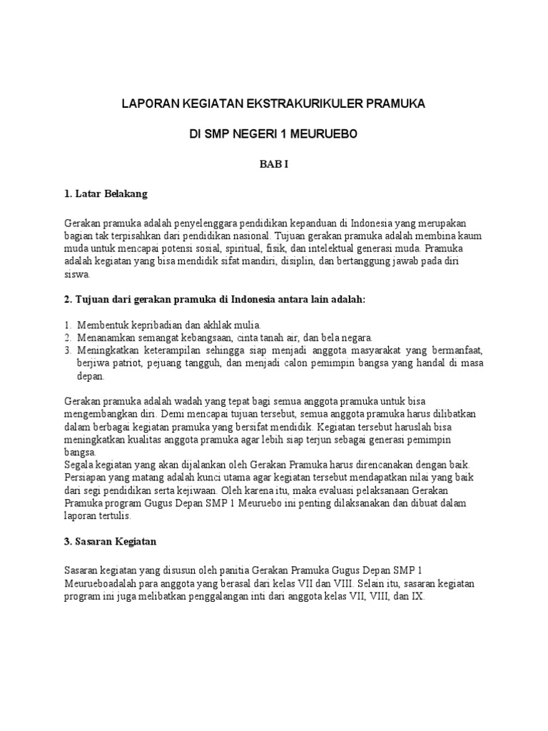 Laporan Pramuka SMP 1 Meuruebo | PDF | Ilmu Sosial | Kesehatan Holistik