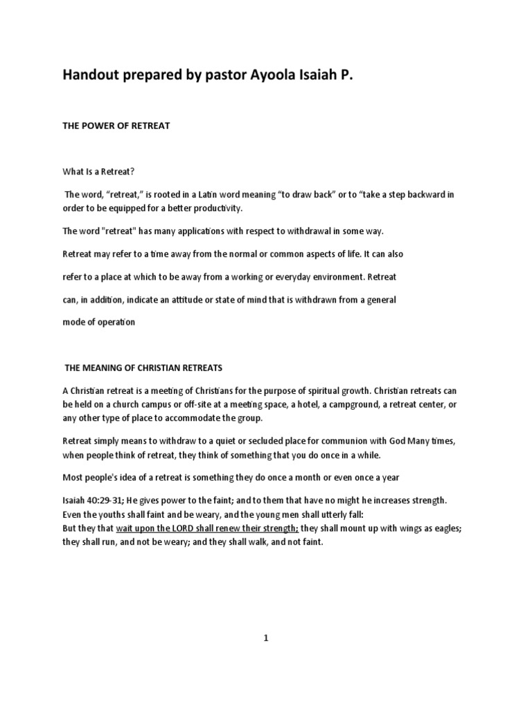 The Power of Retreat by Pastor Ayoola | PDF | Jesus | Elijah
