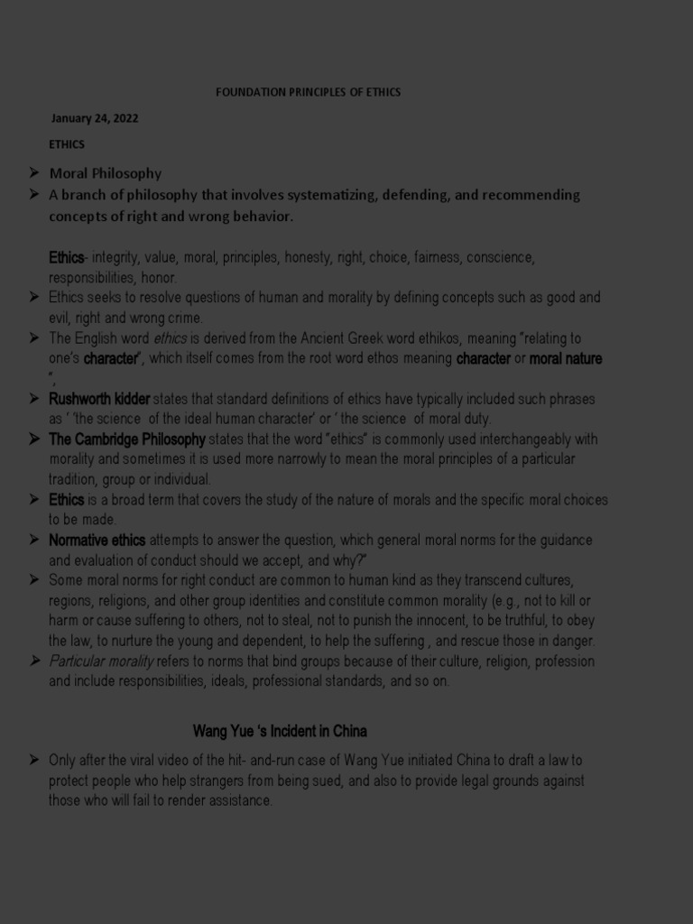 Foundation Principles of Ethics | PDF | Morality | Love