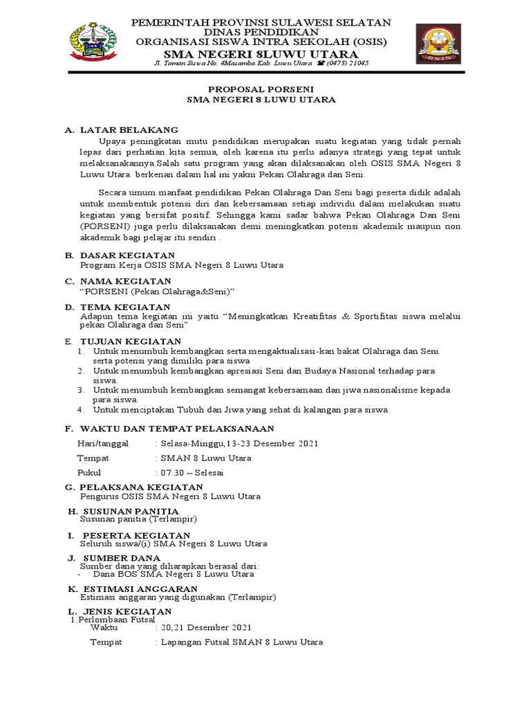 Proposal Porseni 2 | PDF