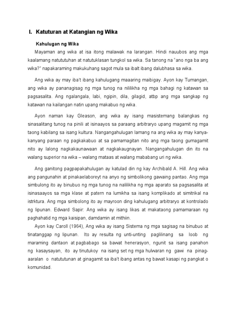 Katuturan at Katangian NG Wika | PDF