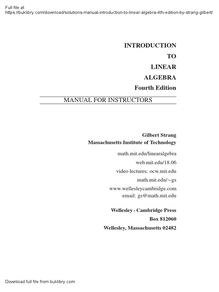 Solutions Manual Introduction To Linear | PDF | Matrix Theory ...
