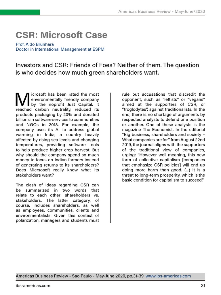 CSR: Microsoft Case | PDF | Corporate Social Responsibility | Economies