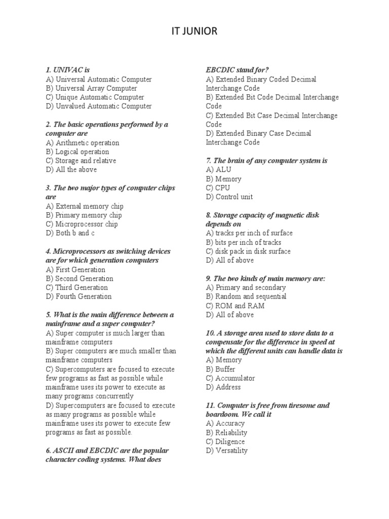 Computer Fundamental MCQ | PDF | Computer Data Storage | Central ...