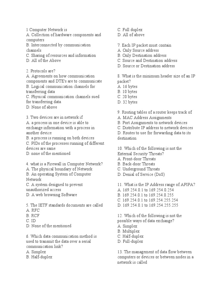 Computer Network MCQ | PDF | Computer Network | Ip Address
