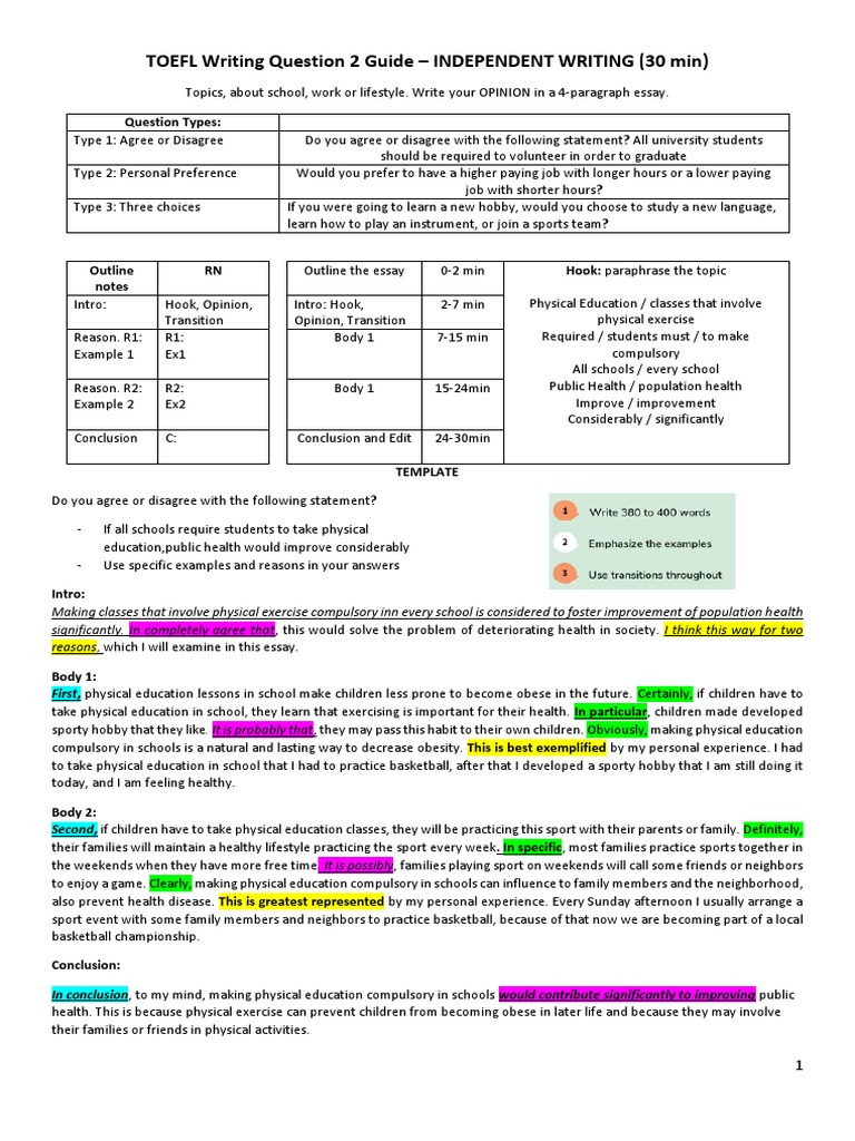 TOEFL Writing Question 2 Guide | Download Free PDF | Physical Education ...