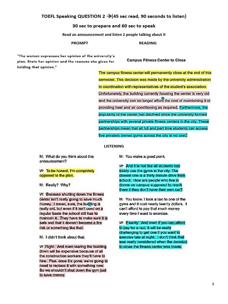 TOEFL Speaking Task 2 Guide | PDF