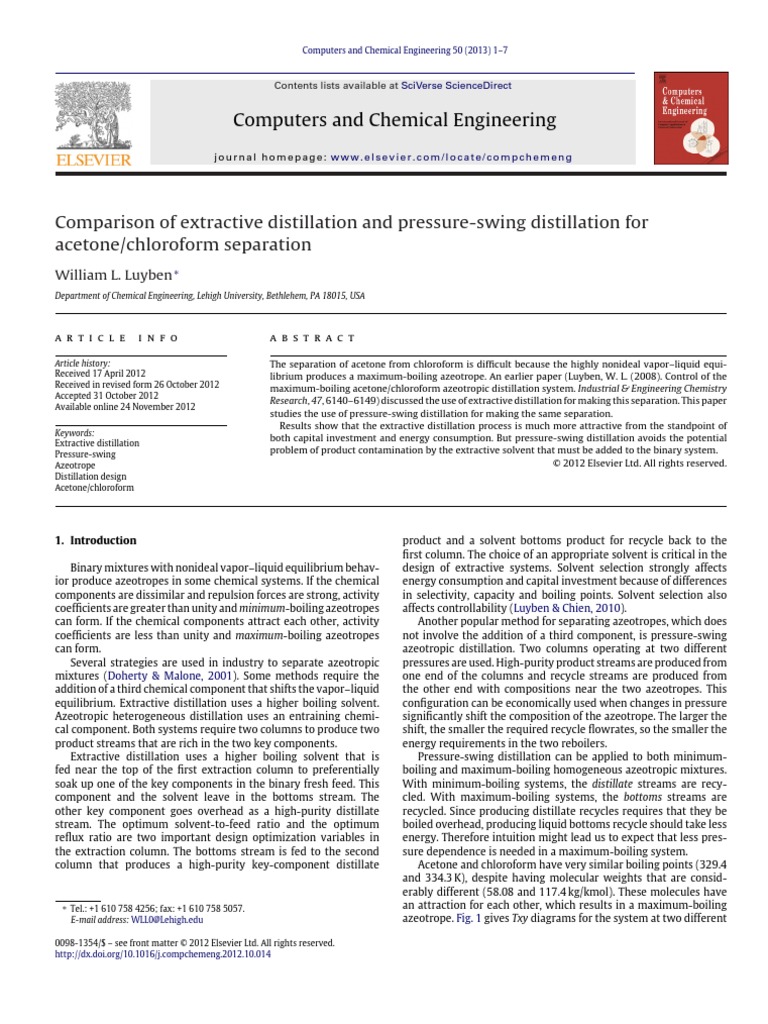 Comparison of Extractive Distillation and Pressure-Swing Distillation ...