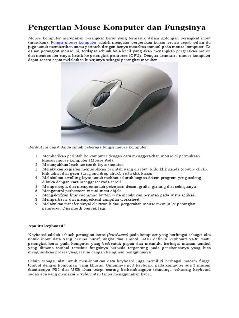 Pengertian Mouse Komputer Dan Fungsinya | PDF