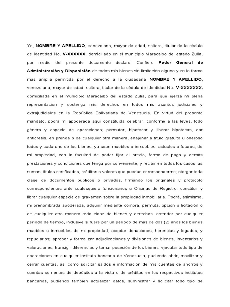 Modelo Poder General Adm Venezuela | PDF | Pagaré | Bancos
