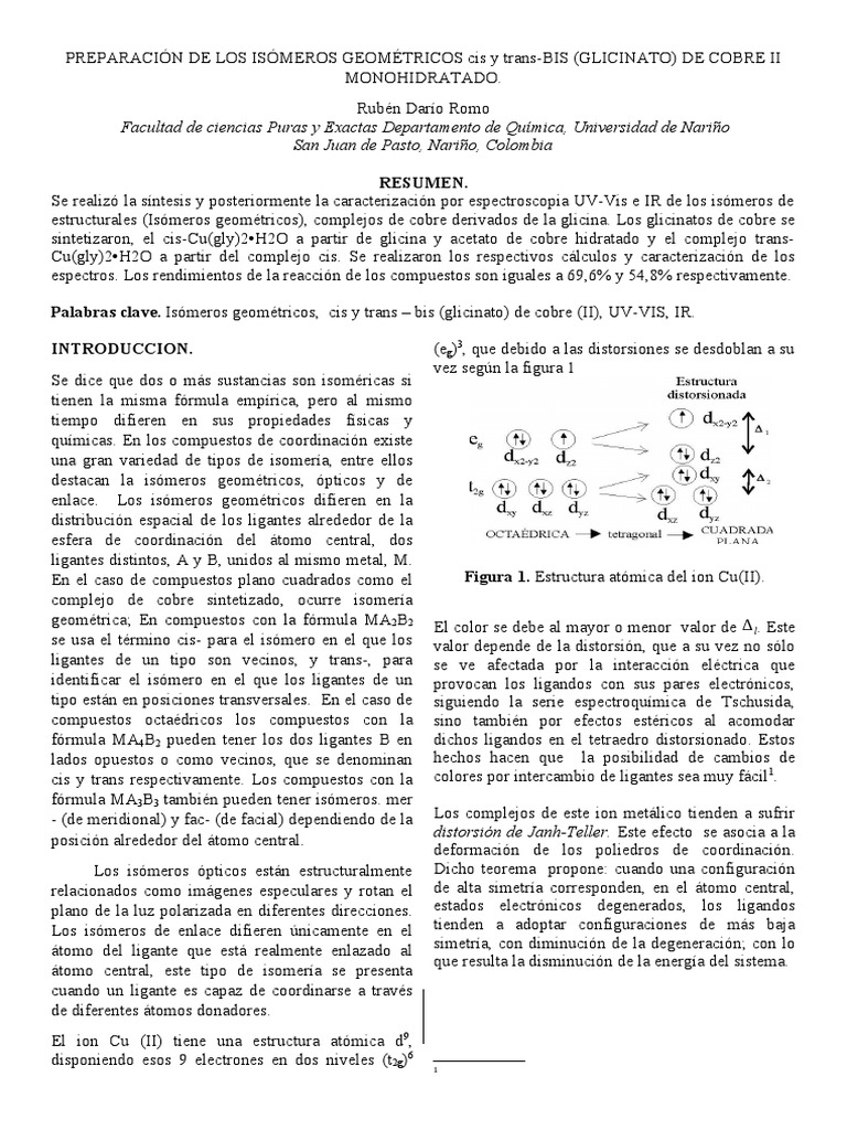 Isomeros Geometricos Cis Trans Glicinato de Cobre | PDF | Ligando | Isómero
