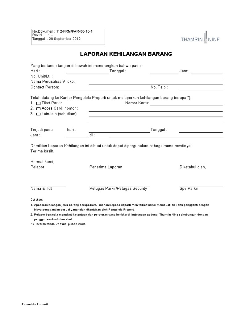 1.laporan Kehilangan | PDF