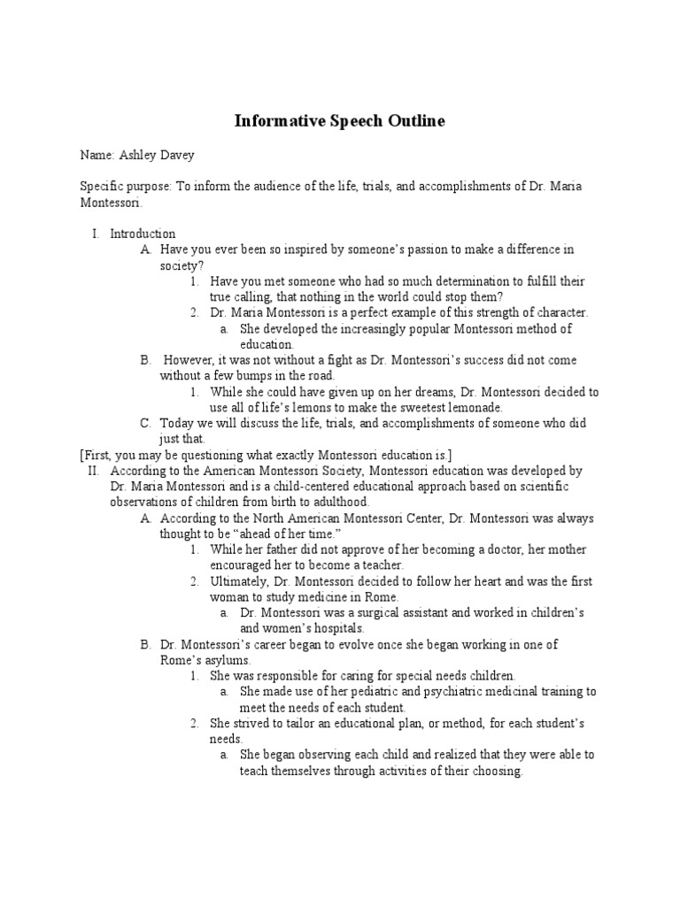 Informative Speech Outline | PDF | Montessori Education | Curriculum