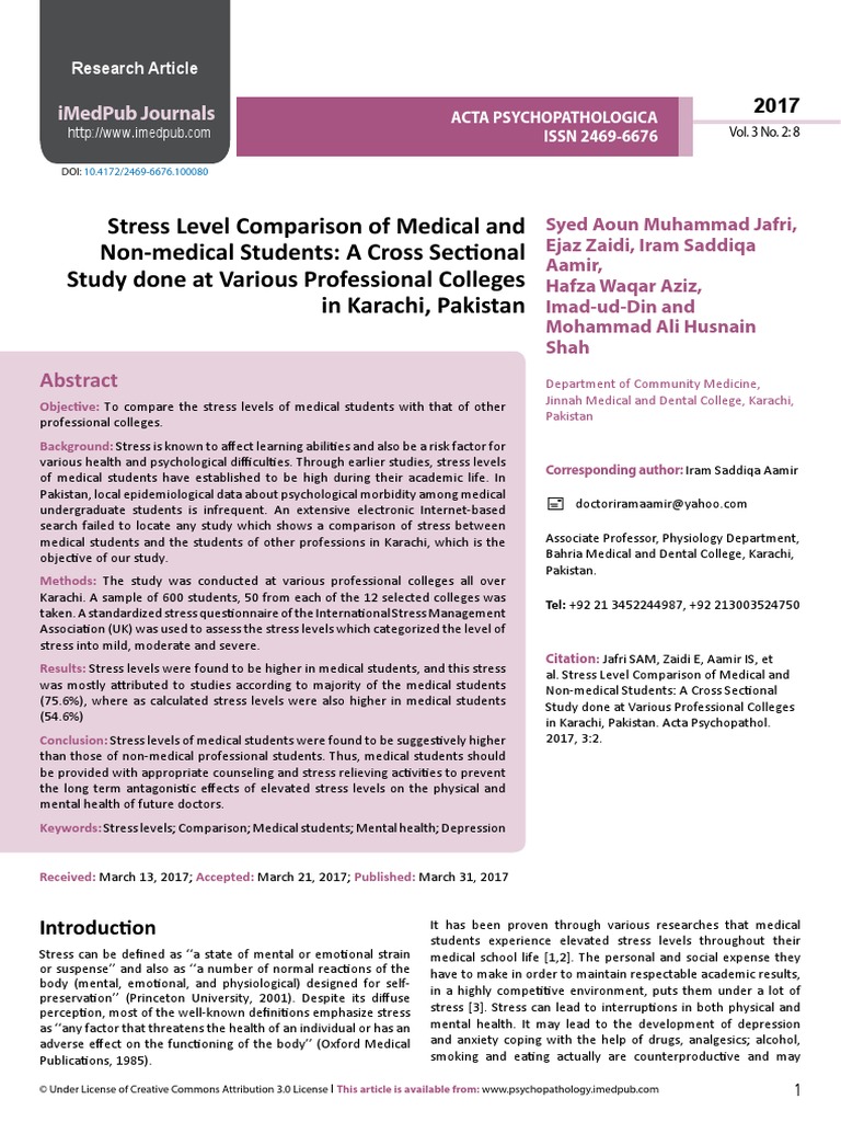 Stress Level Comparison of Medical and Nonmedical Students A Cross ...