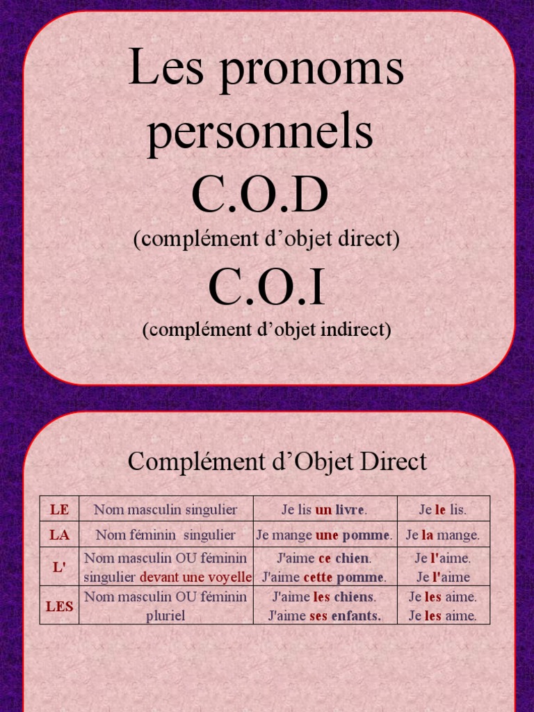 Les Pronoms Personnels Cod Et Coi Exercice Grammatical Feuille ...