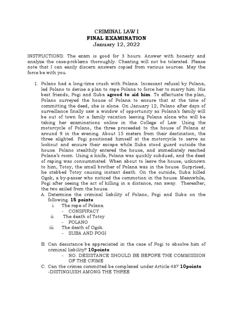 Criminal Law I Final Exam 2022 | PDF | Forgery | Crimes