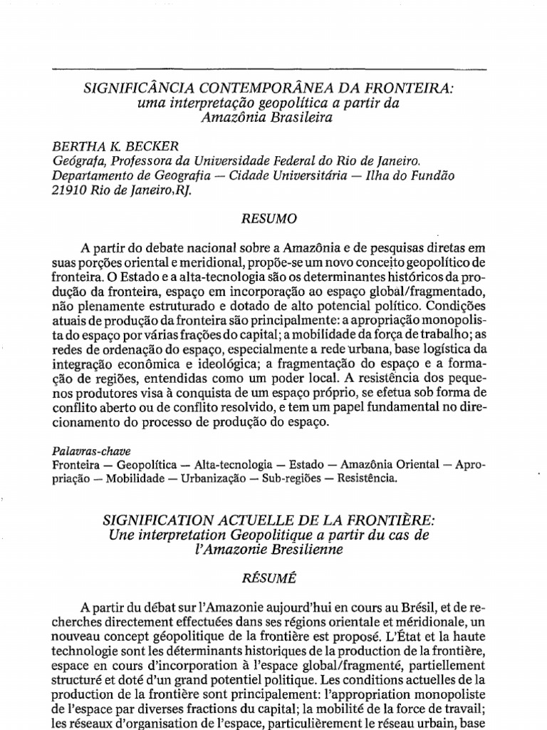 Bertha Becker - Significância Contemporânea Da Fronteira - Livro Fronteira 1988 | PDF | Camponês ...