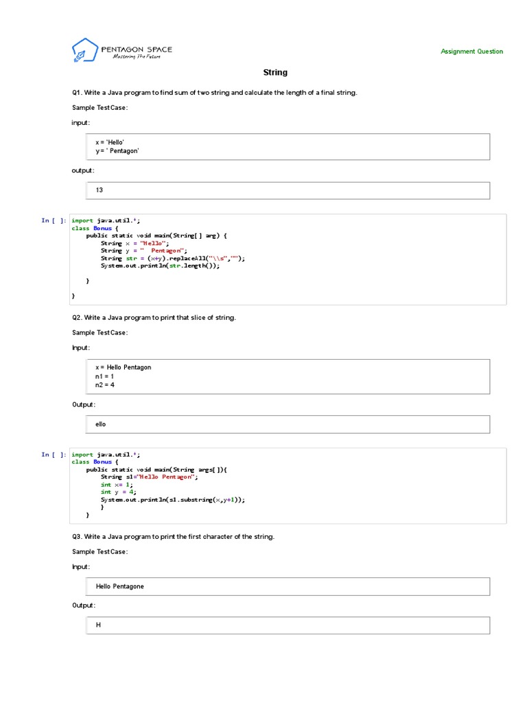 String Assignment Question Pdf String Computer Science Notation