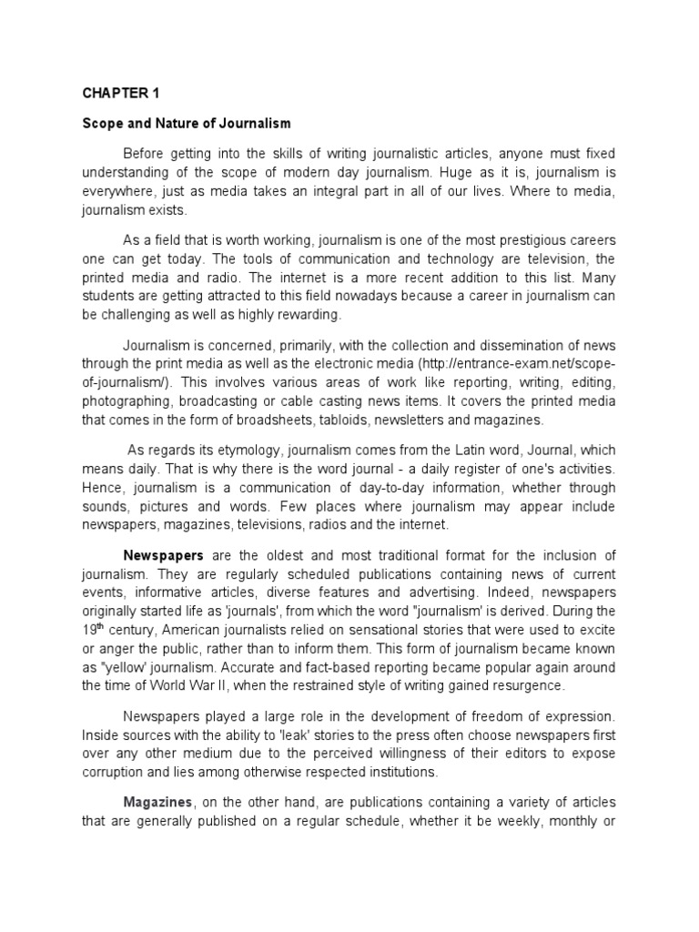 Scope and Nature of Journalism Explained | PDF | Journalism | Newspapers