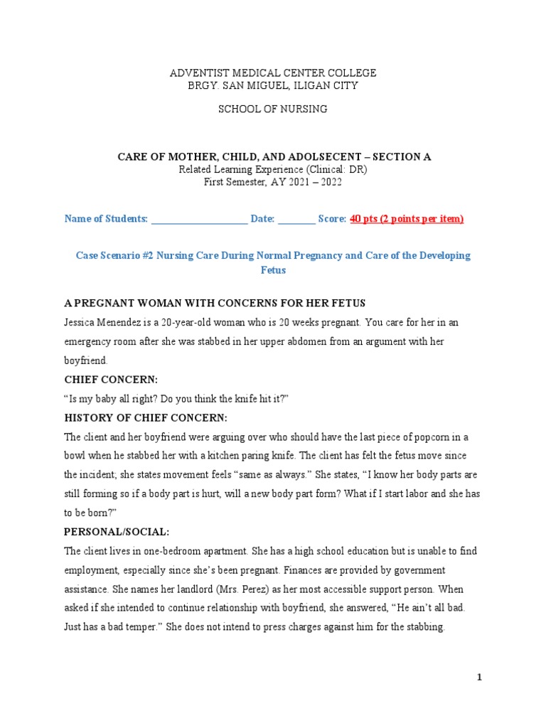 Case Scenario 2 For Students | PDF | Fetus | Pregnancy