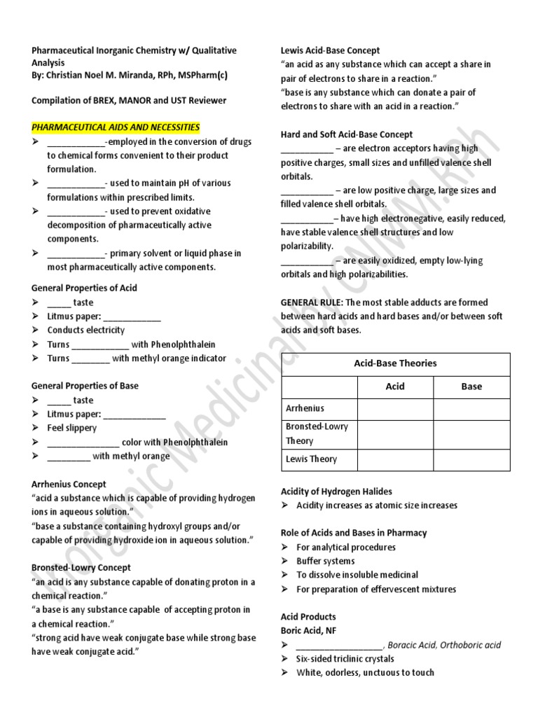 Pharmaceutical Aids and Necessities: Acid-Base Theories Acid Base | PDF ...