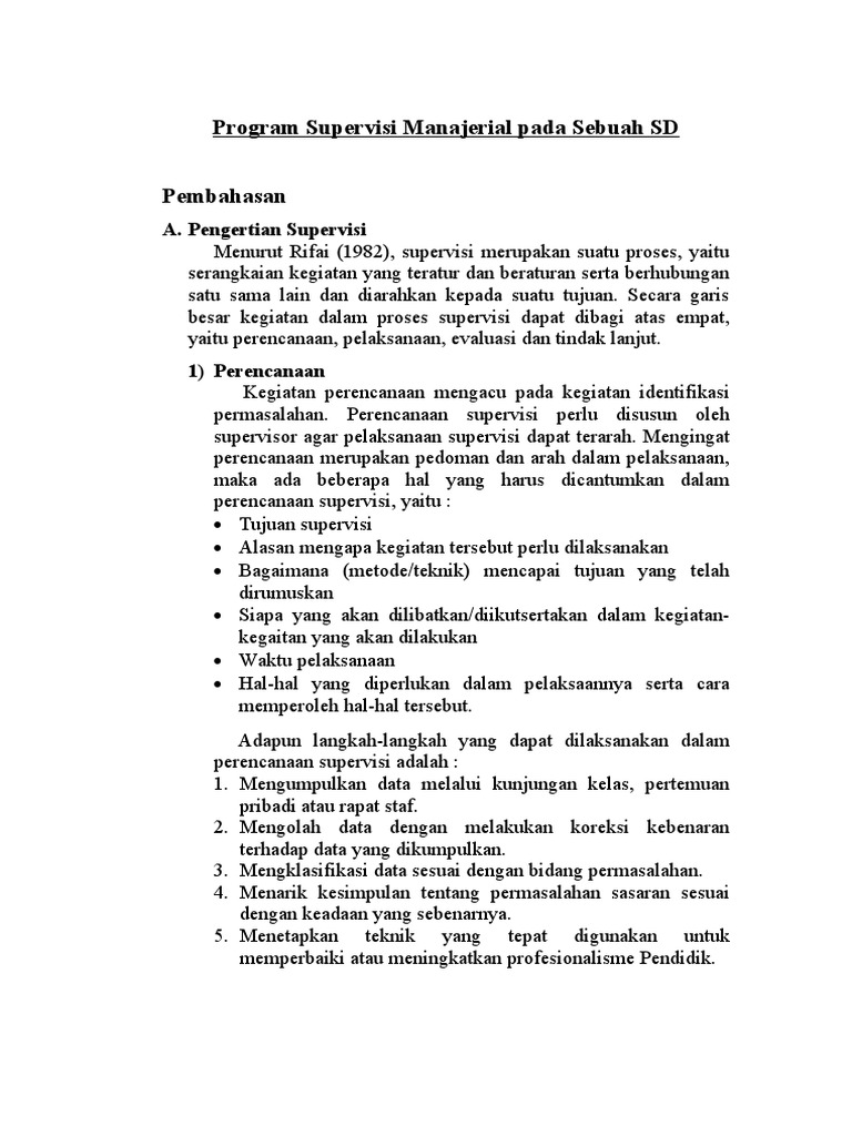 Program Supervisi Manajerial Pada Sebuah SD | PDF