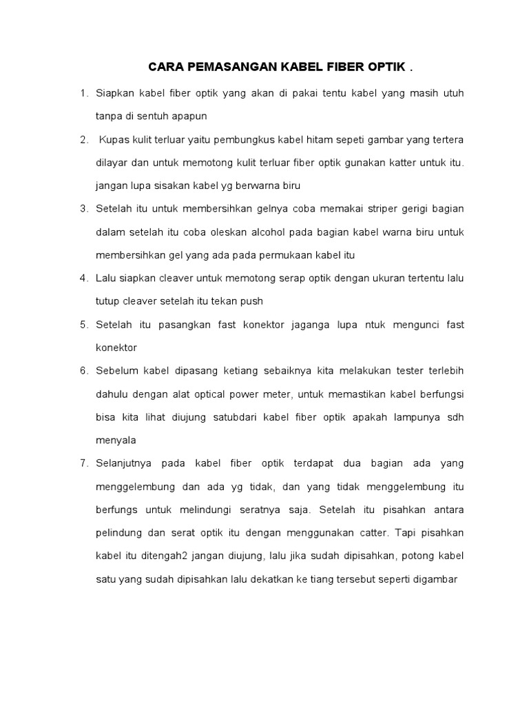 Cara Pemasangan Kabel Fiber Optik | PDF