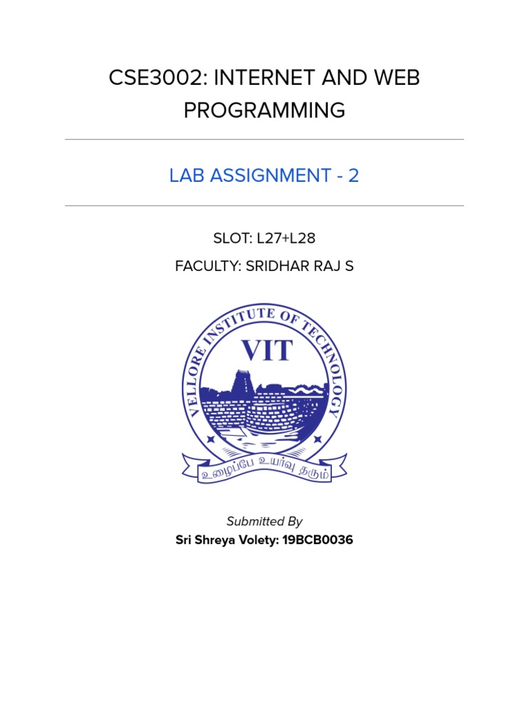 Cse3002: Internet and Web Programming: Lab Assignment - 2 | PDF | Java Script | World Wide Web