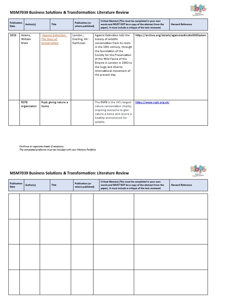 Literature Review Proforma | PDF | Environmental Conservation | Natural ...